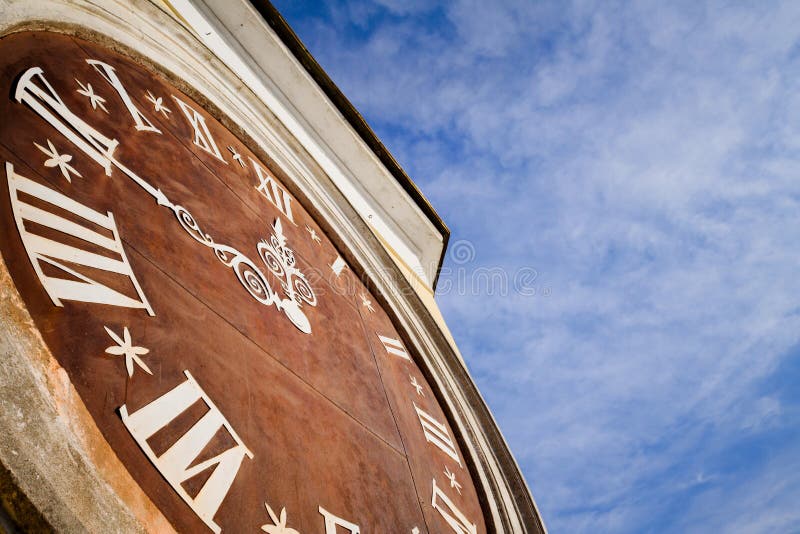 Ancient wall clock stock photo. Image of blue, round, clouds - 6960700