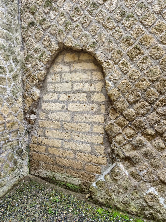 Ancient Wall Filled with Bricks with Irregular Stone Pattern, Arched ...