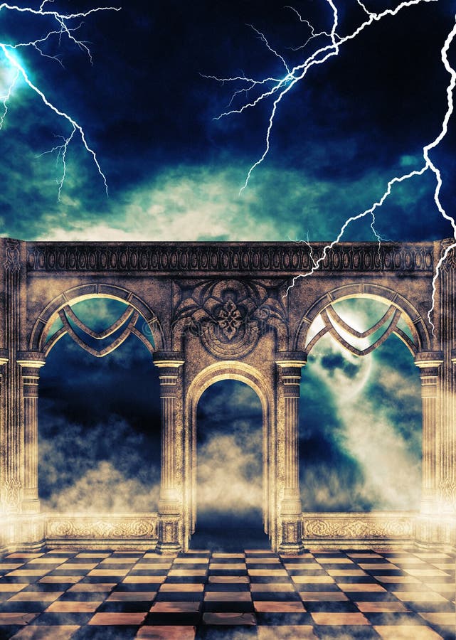 Ancient wall and full moon stock illustration. Illustration of stone ...