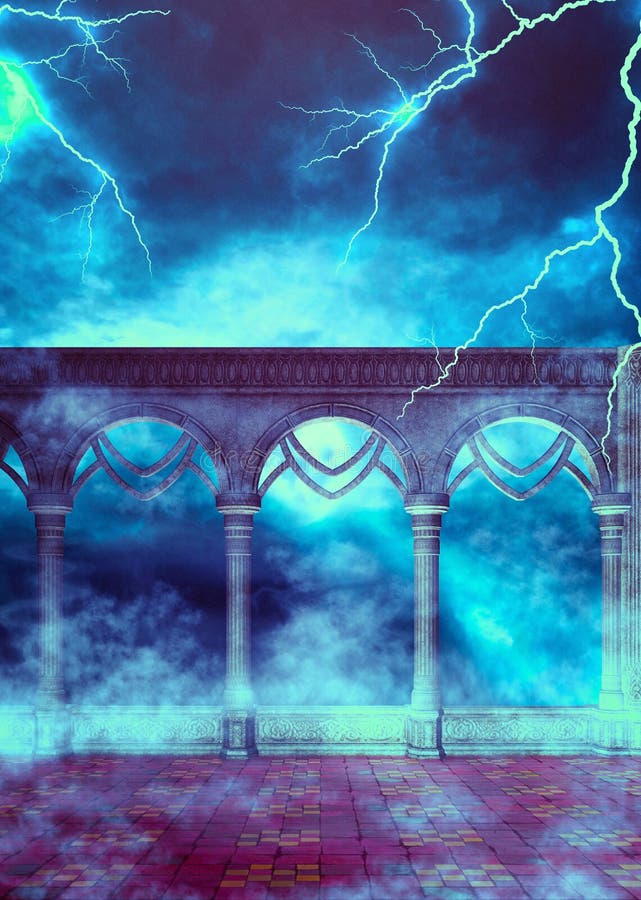 Ancient wall and full moon stock illustration. Illustration of fairy ...