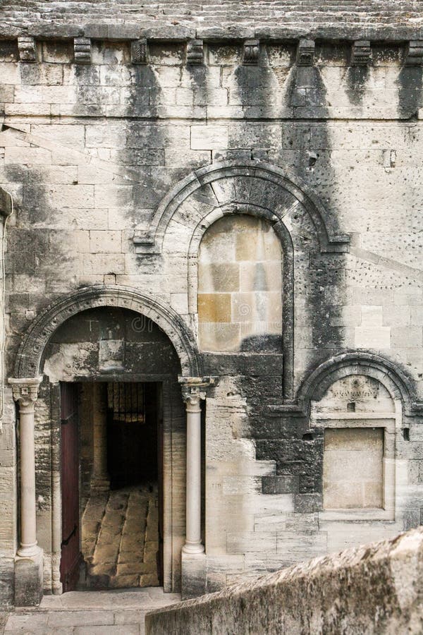 Ancient Wall of Limestone with Arched Windows Stock Image - Image of ...