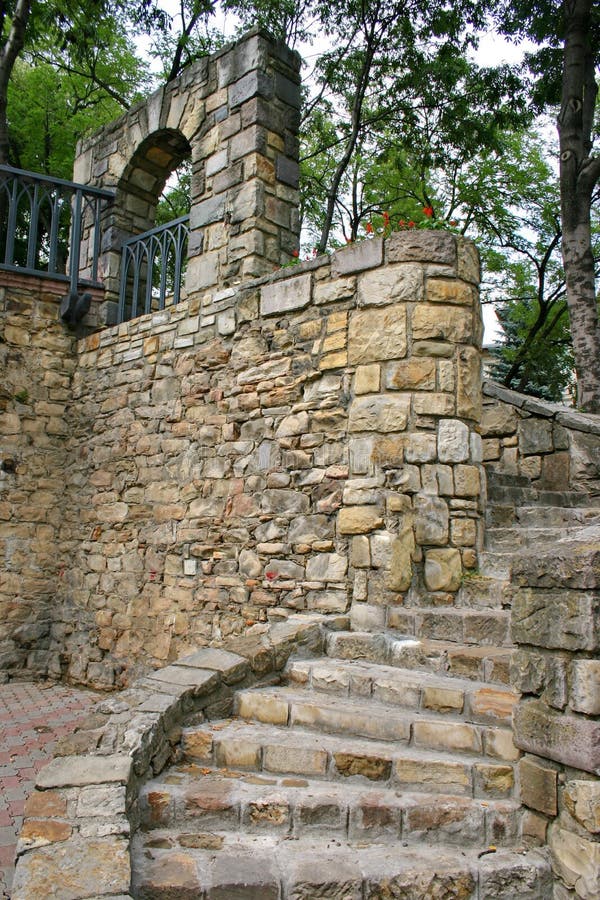Ancient Wall and Old Stone Stairs Stock Image - Image of stairs ...