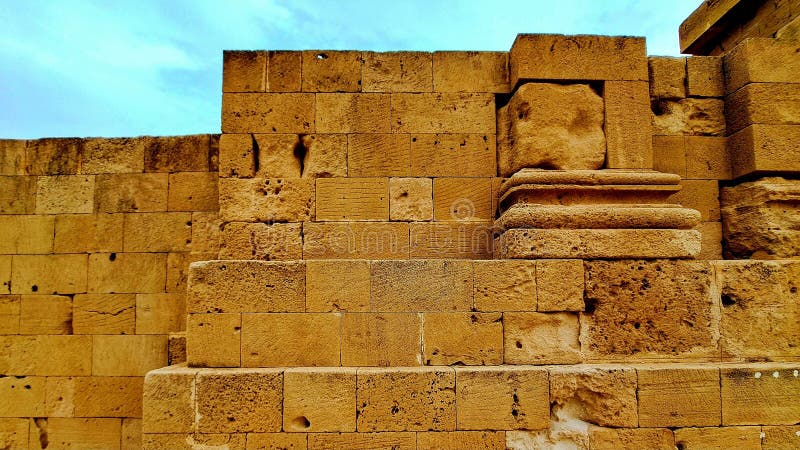 Ancient Wall at Sabratha Archaeological Site in Libya, Heavy Blocks ...