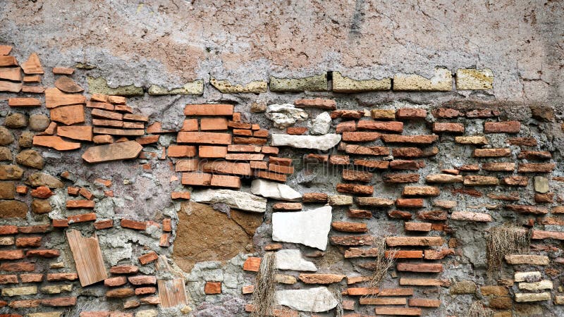 Ancient Wall of Stone Bricks and Scraps with a Geometric Design Ruined ...