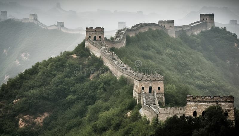 Ancient Wall Surrounds Majestic Ruined Building Feature Generated by AI ...