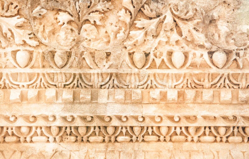 Ancient Wall Texture with Architectural Relief Ornament on a Stone Slab ...