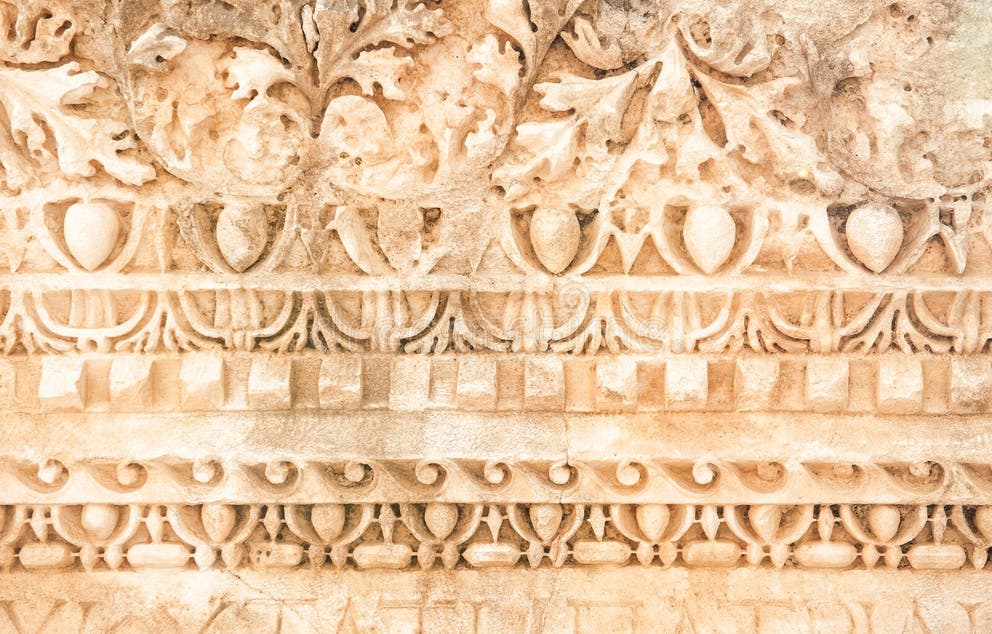 Ancient Wall Texture with Architectural Relief Ornament on a Stone Slab ...