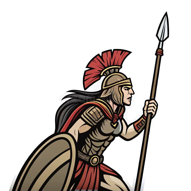 Ancient Warrior Woman with Spear and Shield in Strong Pose on ...