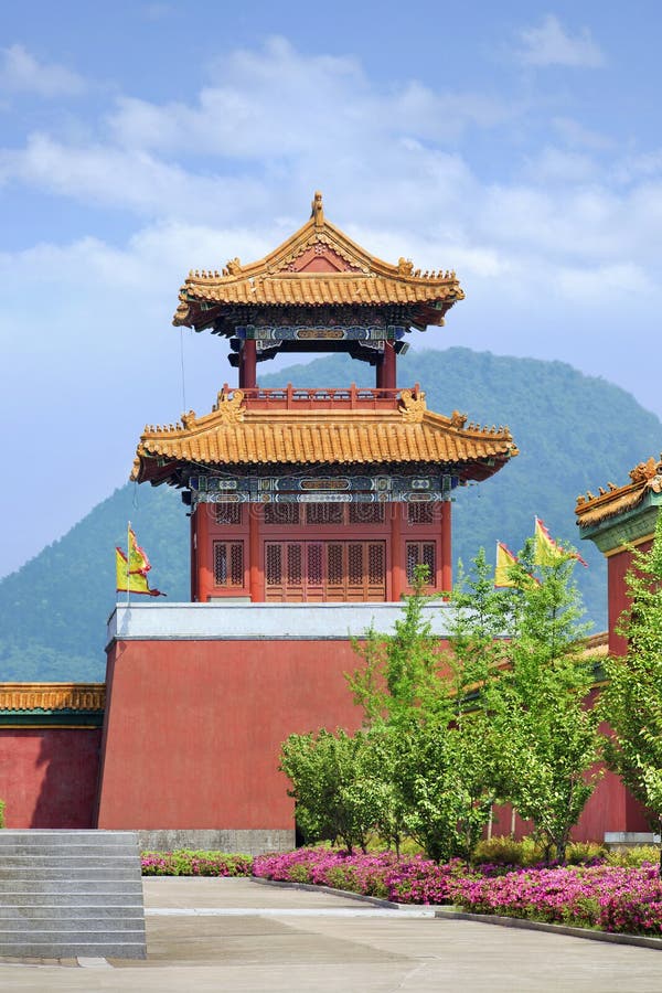Ancient Watchtower with Mountain on the Background, Hengdian, China ...