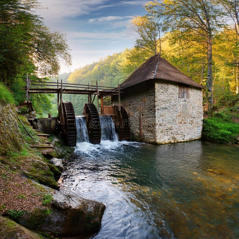 Ancient Watermill at Work, AI Generated Stock Illustration ...