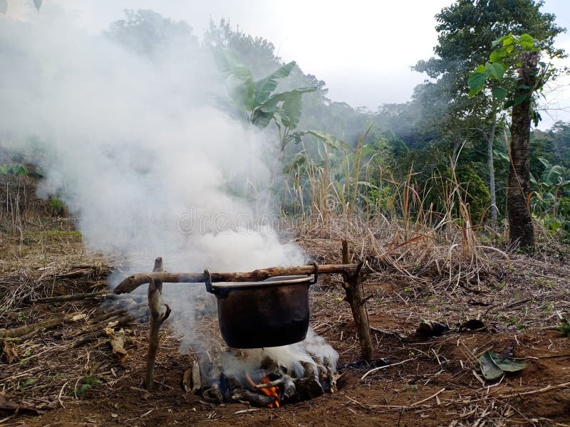 Cooking Using Ancient Methods Stock Photo - Image of landscape, forest ...