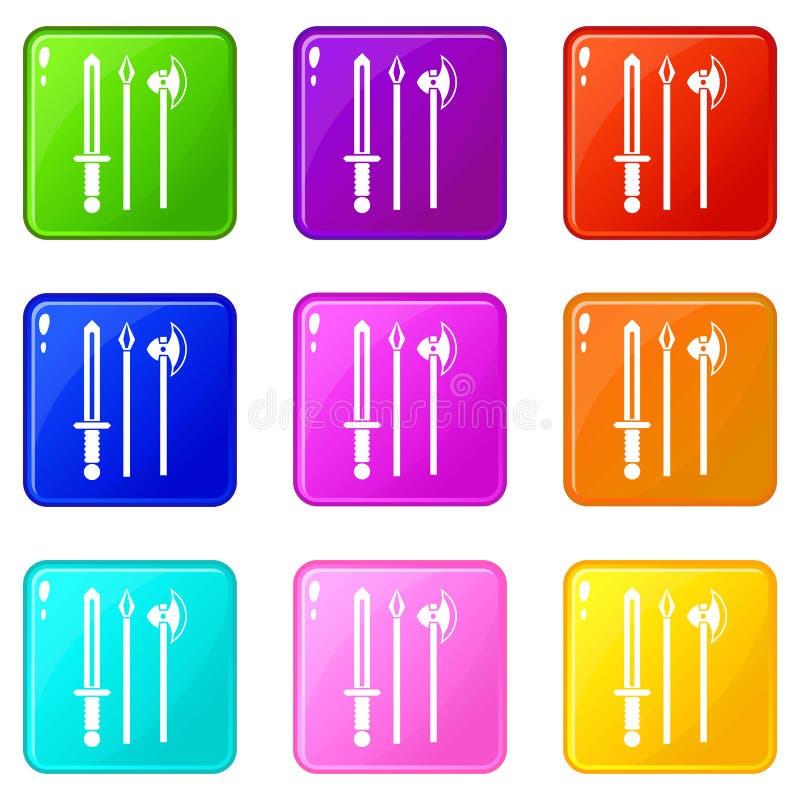 Ancient Weapon Sword, Pick and Axe Icons 9 Set Stock Vector ...