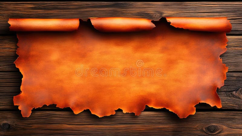 Ancient Weathered Parchment Scroll on Wooden Surface with Torn Edges ...