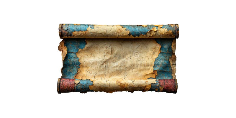 Ancient Weathered Scroll with Blue and Red Accents. Historical Document ...