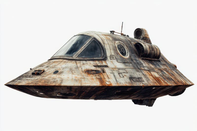 Old Rusty Spaceship Flying in the Sky, Science Fiction Concept Stock ...