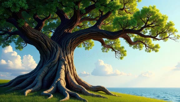 Ancient Weathered Tree, Intricate Bark, Knowledge Branches, Stability, Understanding Stock ...