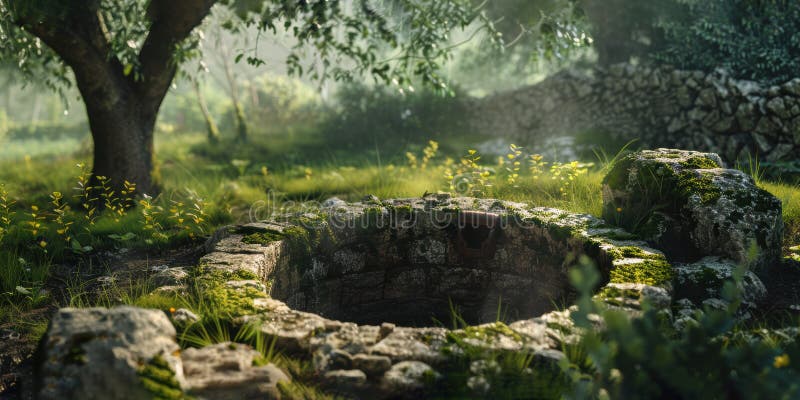Ancient Well in a Sunlit Forest. Created by Generative Artificial ...