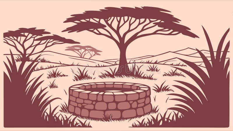 Ancient Well by Tree, Traditional Oasis, Vector Design Generative AI ...