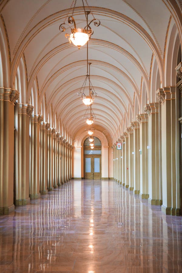 Ancient White Corridor with Arch in Budapest Stock Image - Image of ...