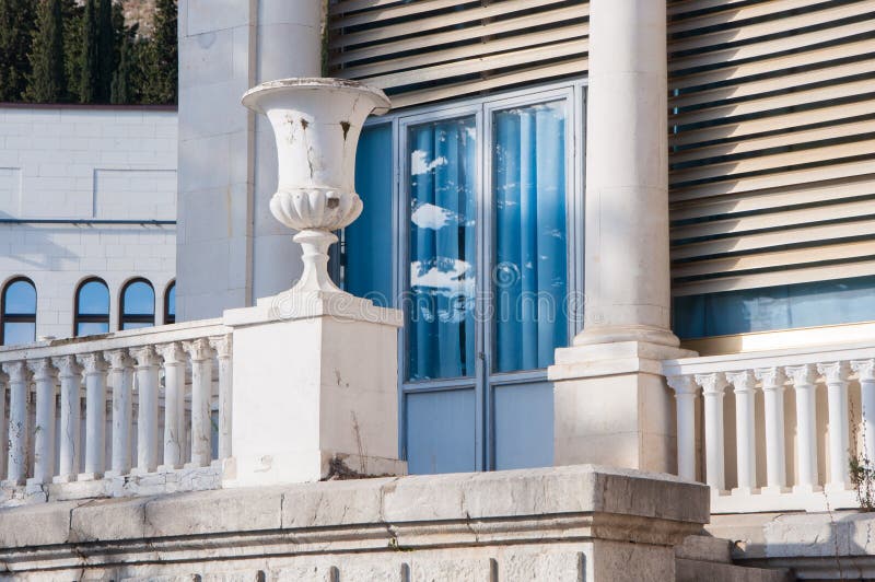 Ancient White Marble Balcony with Columns Stock Image - Image of fresco ...