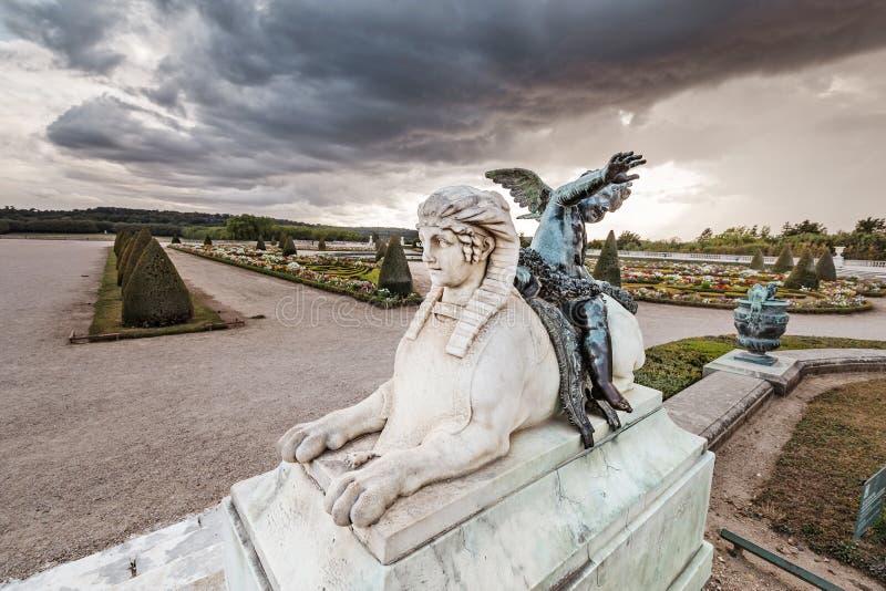 White Sphinx Statue in Royal Garden of Versailles Stock Photo - Image ...