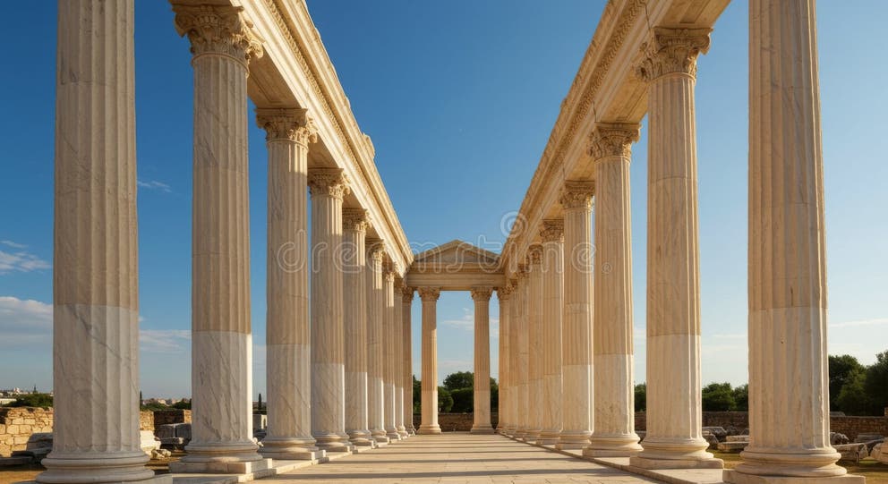 Ancient White Stone Temple Ruins Under Bright Sunlight Stock ...