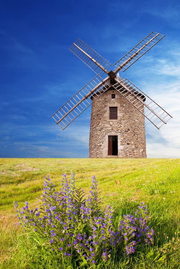 Ancient Windmill in Normandy Stock Image - Image of grain, milling ...