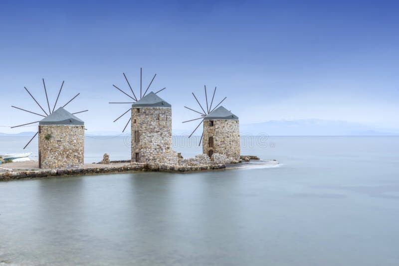 Ancient Windmills of Chios at Night Stock Image - Image of horizon ...