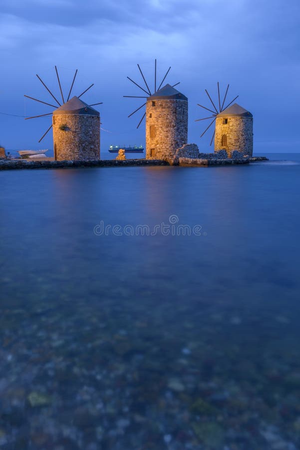 Ancient Windmills of Chios at Night Stock Image - Image of horizon ...