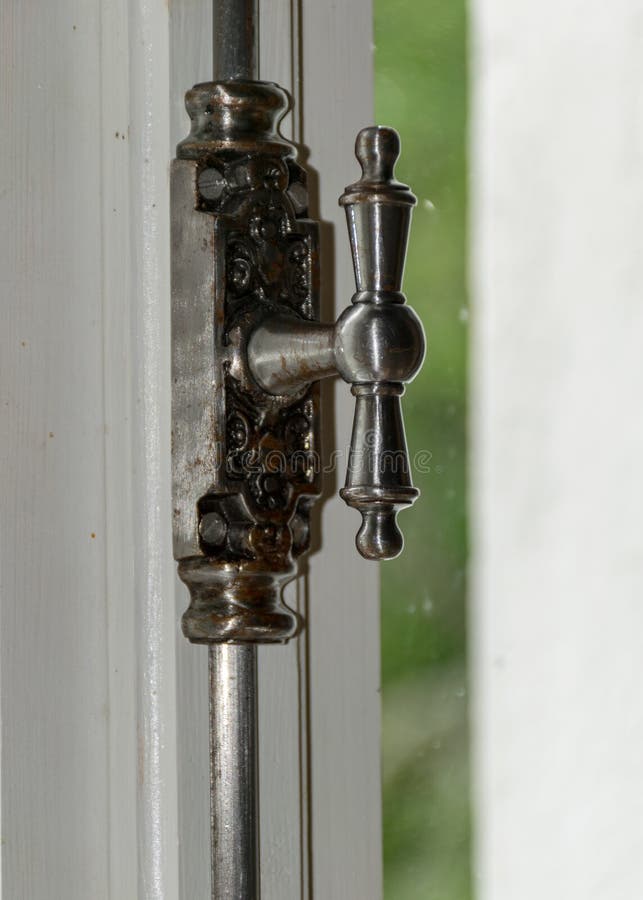 Ancient Window Opening Handle, White Old Wooden Window Frame Stock ...
