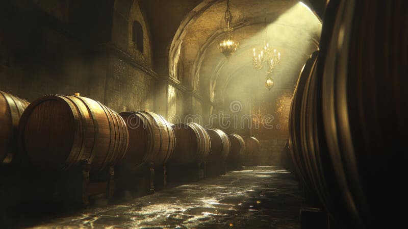 Ancient Wine Cellar Holds Aged Barrels of Fine Wine Stock Illustration ...