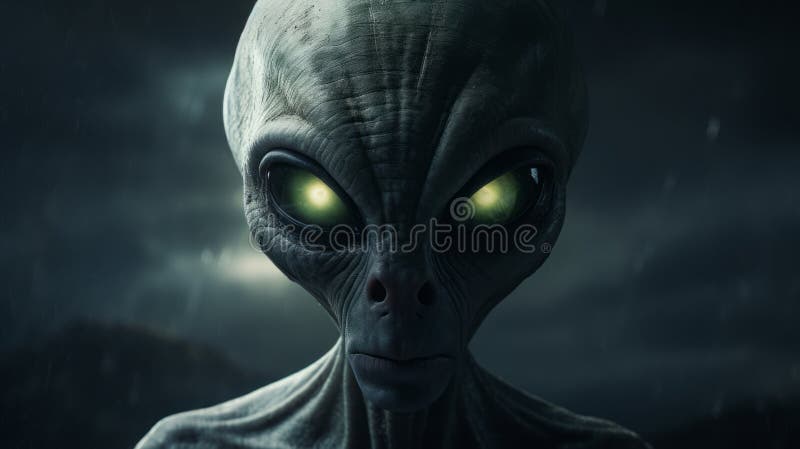 Mythological Alien with Exaggerated Facial Features in Dark Gray and ...