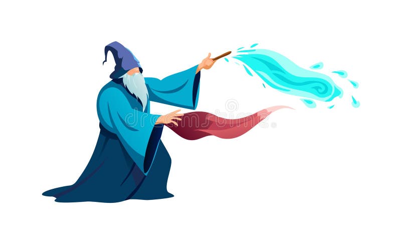 Ancient Wizard Casting a Powerful Mystical Spell, Vector Design ...