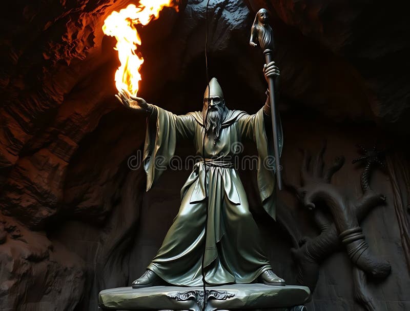 Ancient Wizard Statue in Cave Stock Photo - Image of figure ...