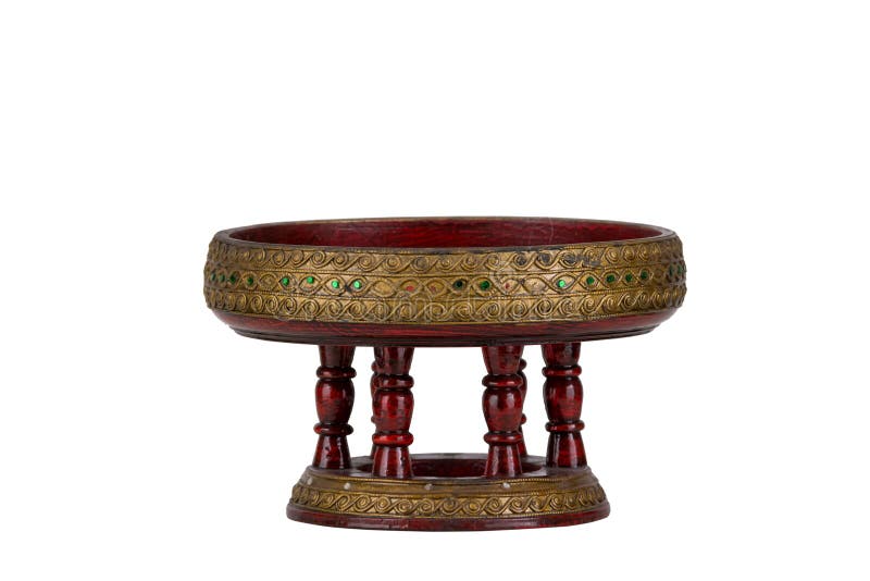 Ancient Wood Plate Isolated Stock Image - Image of design, flowers ...