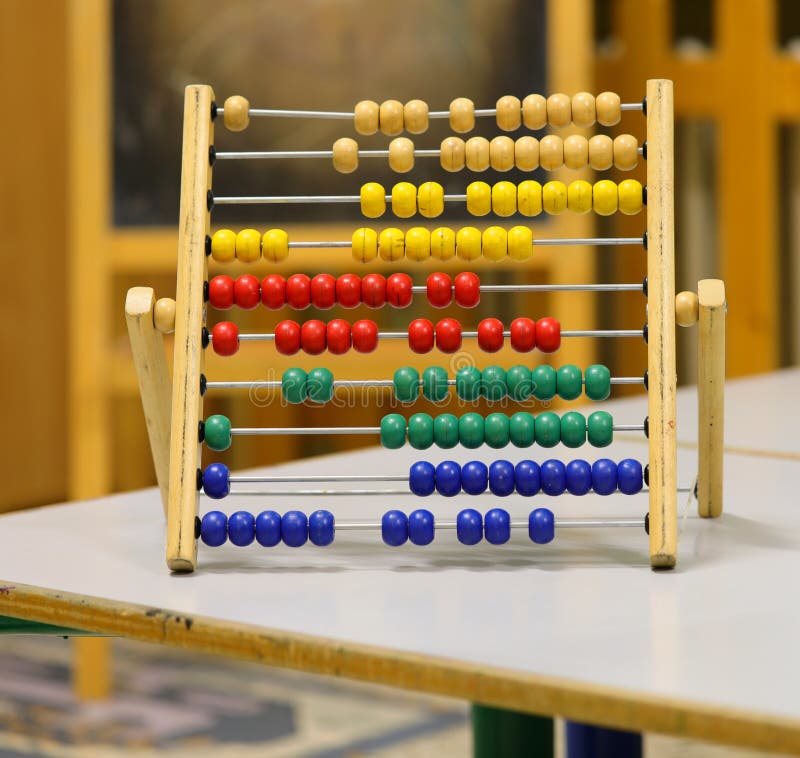 Classroom With Wooden Abacus Above The Table To Teach Children T Stock ...