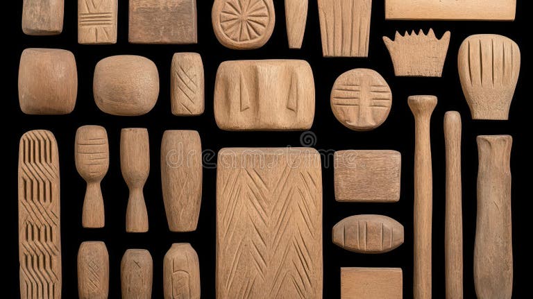 Ancient Wooden Artifacts, Carved Tools & Objects Stock Image - Image of ...