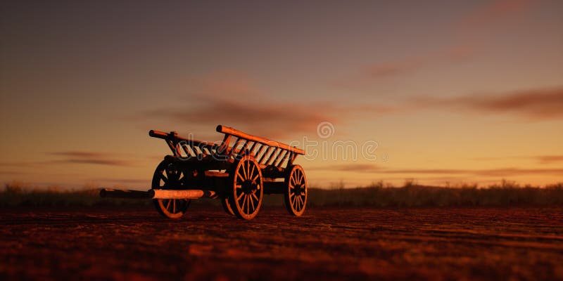Wooden Cart in Desert at Sunset. Stock Image - Image of transportation ...