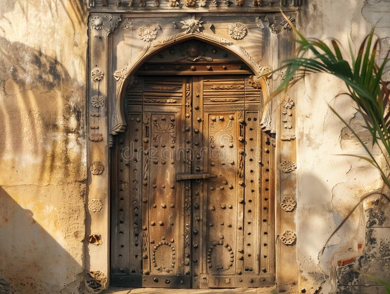 Ancient Wooden Door with Intricate Carvings and Decorative Elements ...
