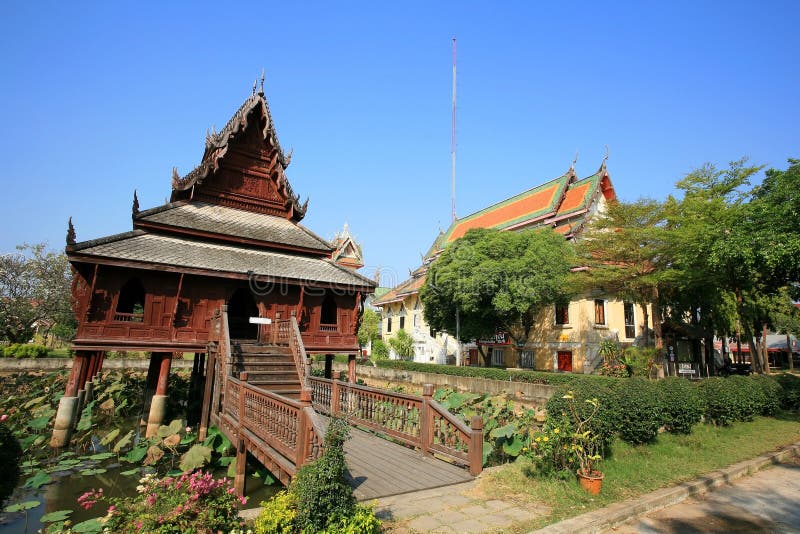 Ancient Wooden Monastery on the Lotus Pond Stock Photo - Image of ...