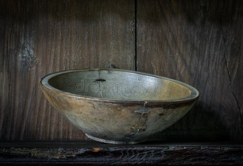 The Ancient Wooden Plates on a Shelf Stock Image - Image of bowl ...