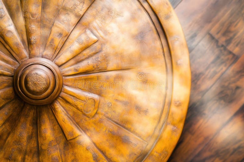 Ancient Wooden Shield Design with Intricate Carvings Featuring Sunburst ...