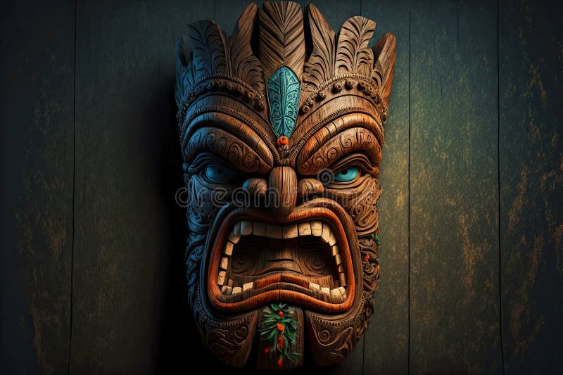 Ancient Wooden Tiki Mask with Teeth of Exotic Tribes Stock Illustration ...