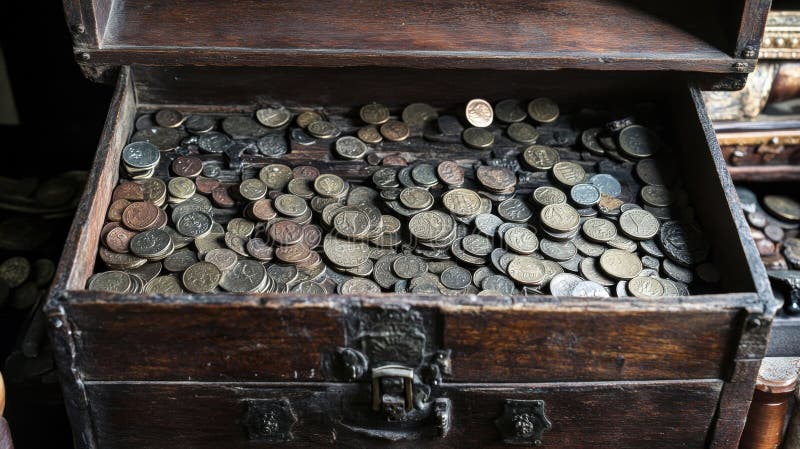 Ancient Wooden Treasure Chest Filled with Coins and Medieval Artifacts ...