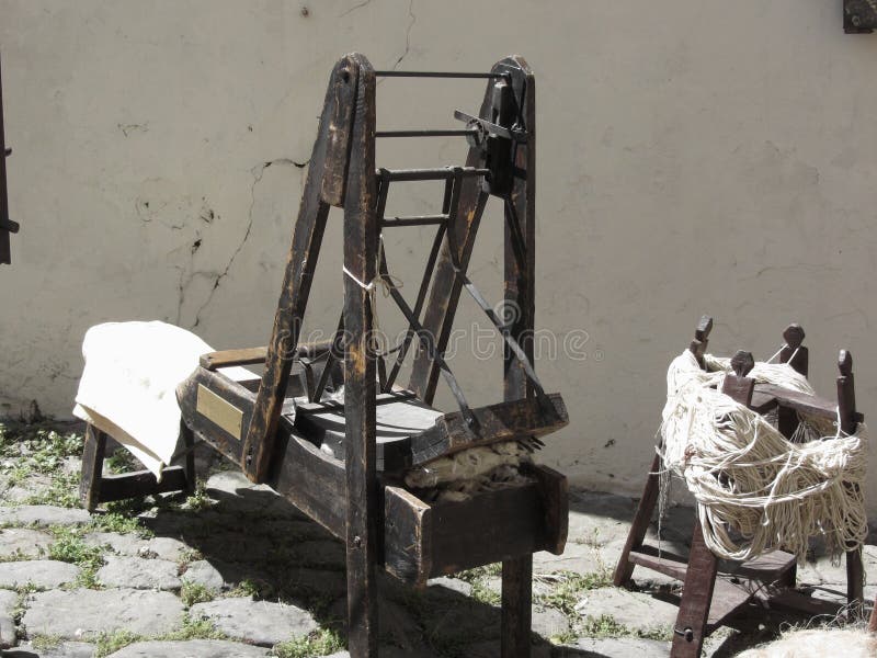 Ancient Wool Carding Machine and Raw Wool Yarn Stock Photo - Image of ...