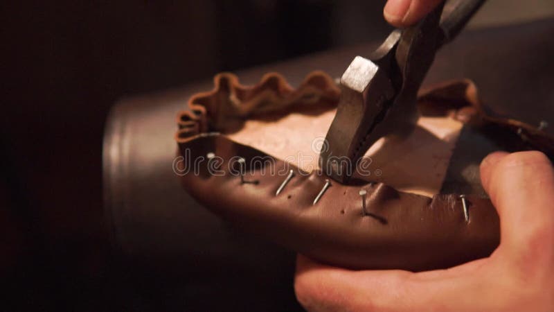 Ancient Workshop with Expert Shoemaker during the Processing of Leather ...