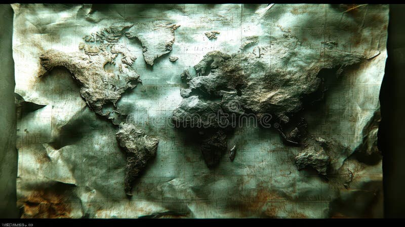 Ancient World Map, Embossed Terrain Stock Image - Image of atlas ...