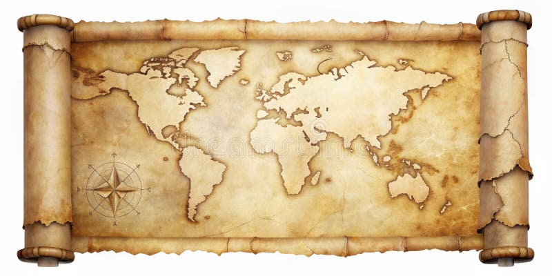 Ancient World Map Scroll with Compass Rose a Timeless Exploration ...