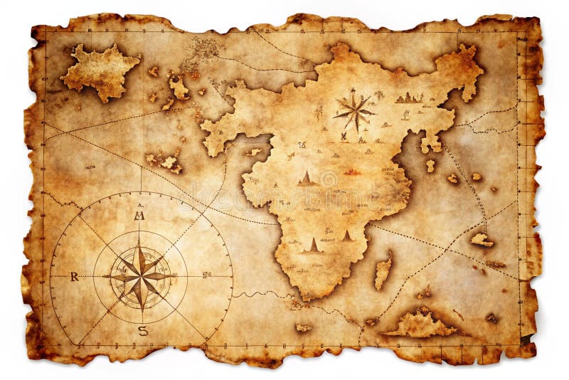 Ancient Worn Pirates Treasure Map Isolated on White Stock Illustration ...