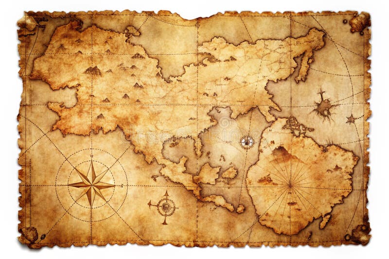Ancient Worn Pirates Treasure Map Isolated on White Stock Illustration ...